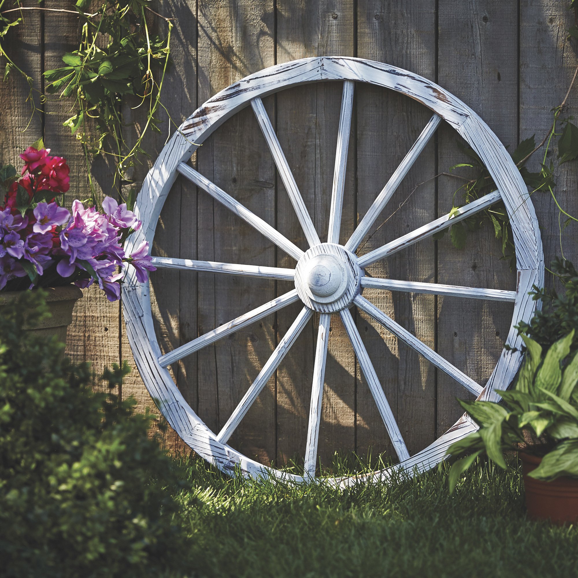 Rustic Wood Wagon Wheel With Hub — 30in., White | Northern Tool
